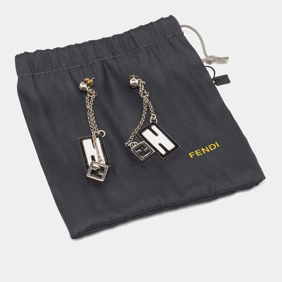 Fendi | Jewelry | Fendi Silver Tone Chain Detail Logo Drop Earrings ...